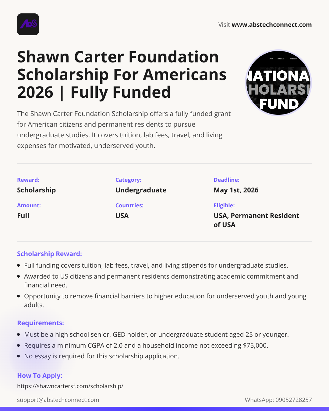shawn carter foundation scholarship for americans 2026 | fully funded ...