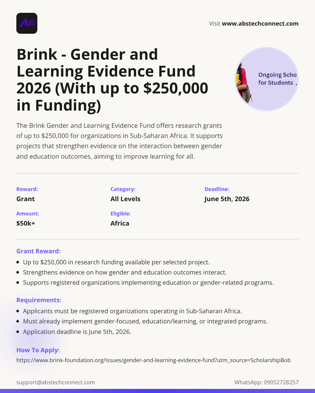 brink - gender and learning evidence fund 2026 (with up to $250,000 in ...
