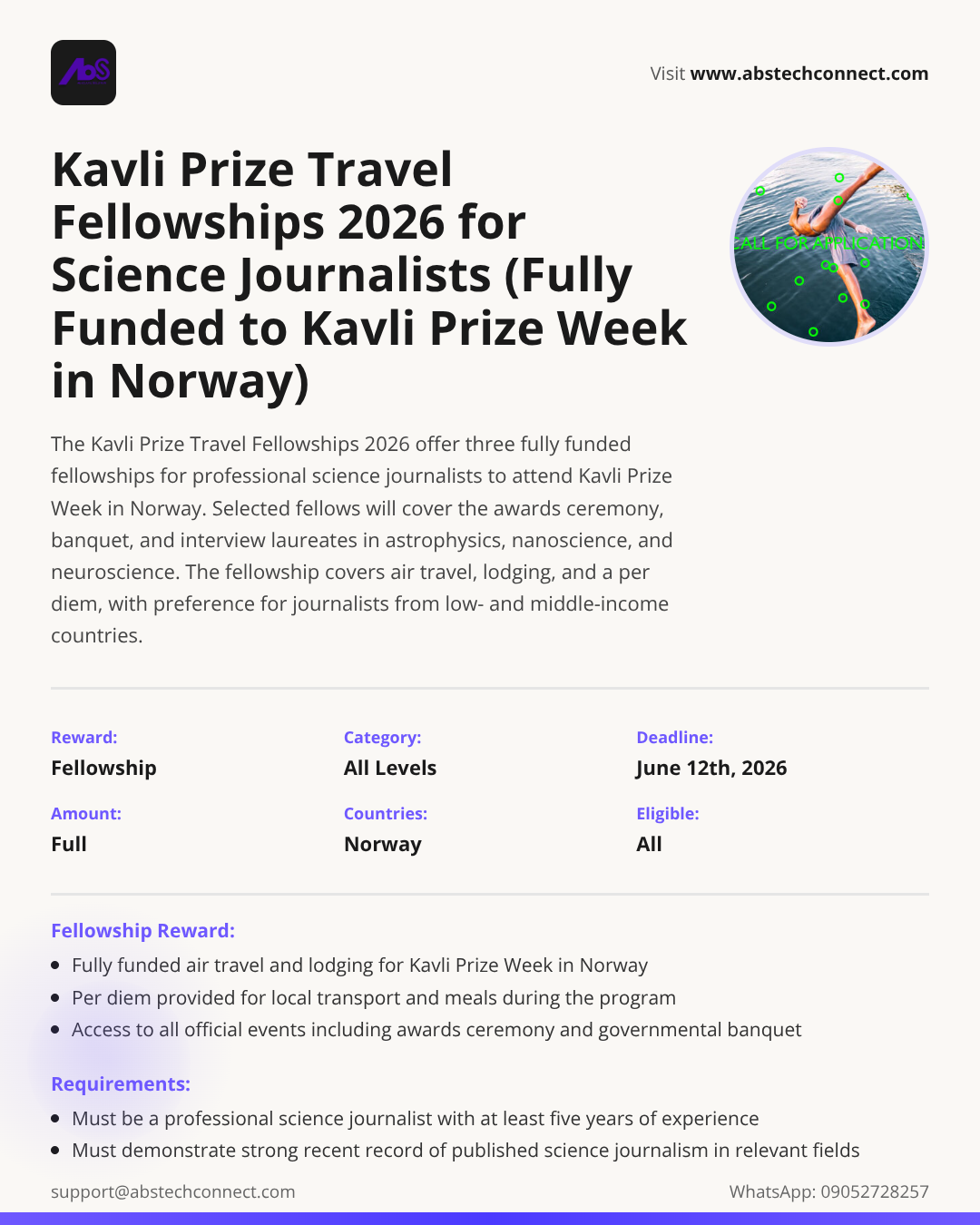 kavli prize travel fellowships 2026 for science journalists (fully ...